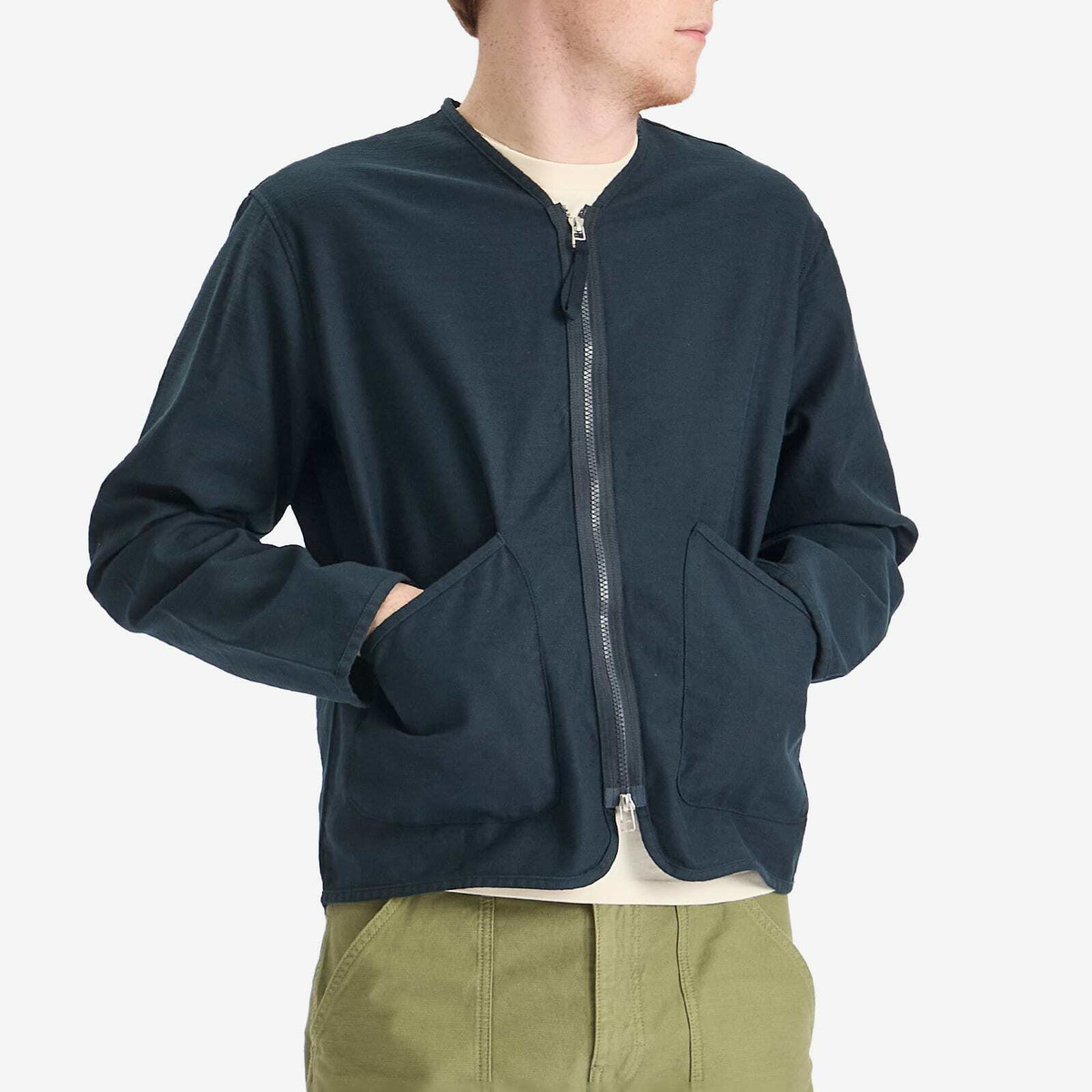 Universal Works Men's Slub Sateen Zip Liner Jacket in Navy Universal Works