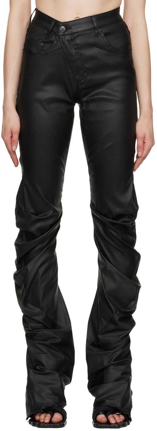 Ottolinger Black Drape Faux-Leather Pants Ottolinger
