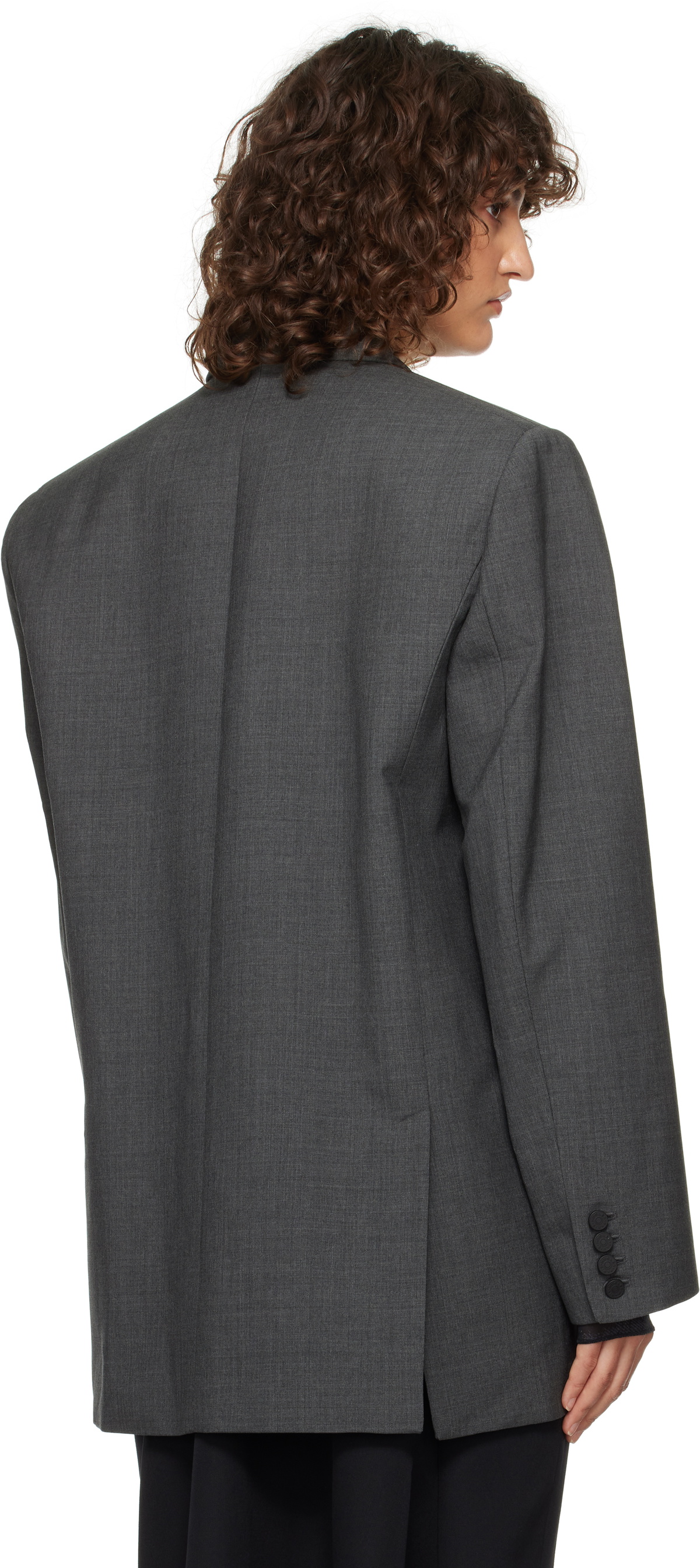 Mugler Gray Oversized Tailored Blazer Mugler