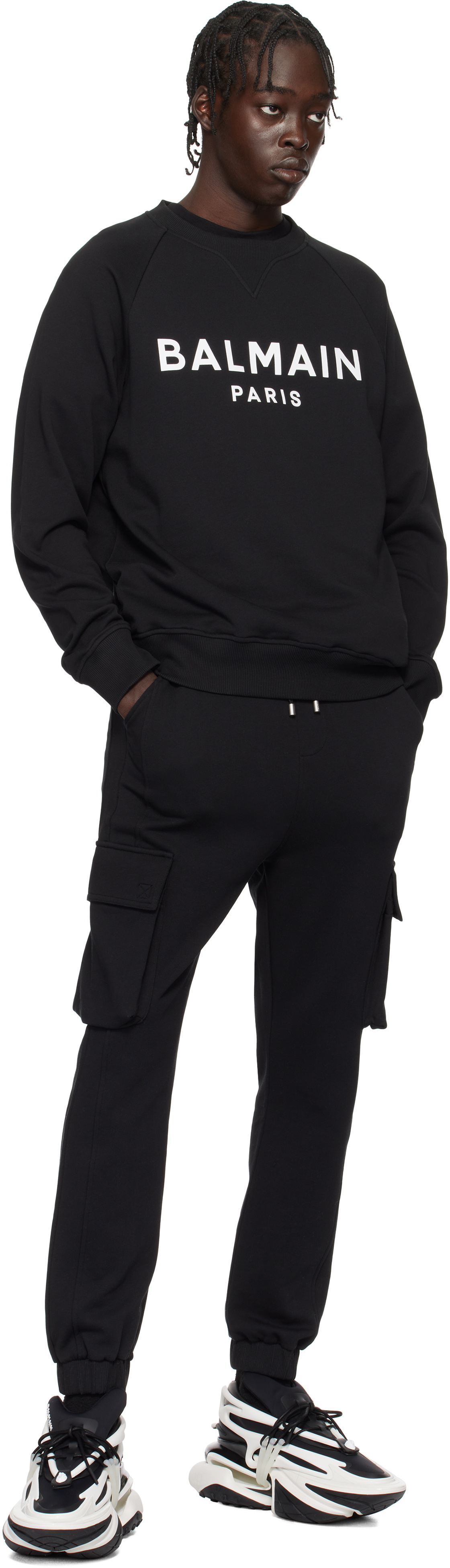Balmain Black 'Balmain Paris' Print Cargo Pants Balmain