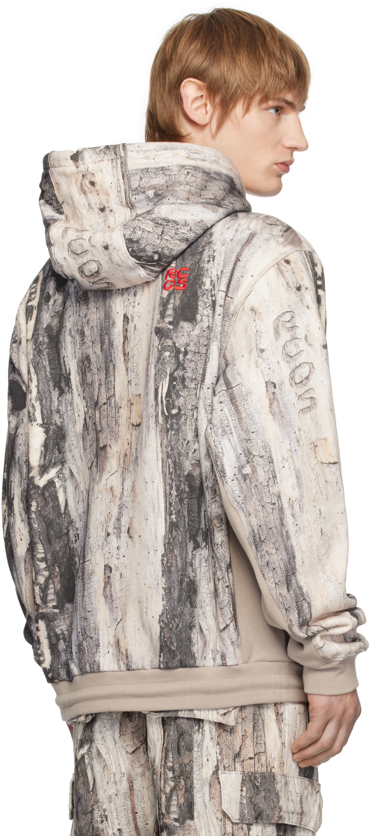 RCOS Off-White & Taupe Stack Logo Embroidered Hoodie RCOS