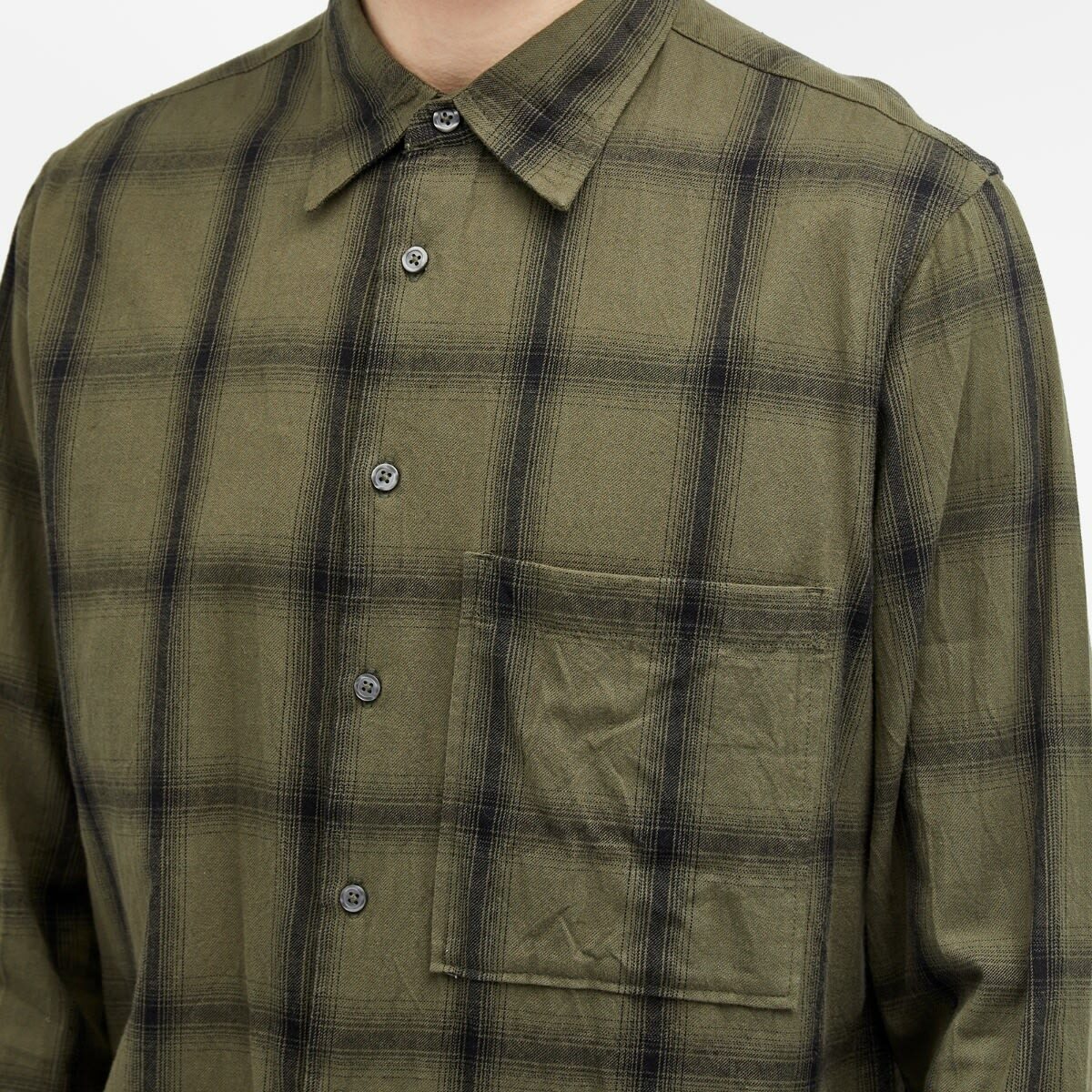 Universal Works Men's Shadow Check Square Pocket Shirt in Olive ...