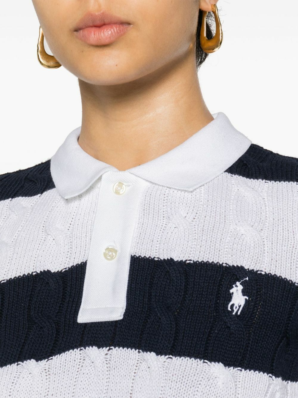 Polo Ralph Lauren Blue And White Cable-Knit Cotton Polo Top Polo Ralph ...