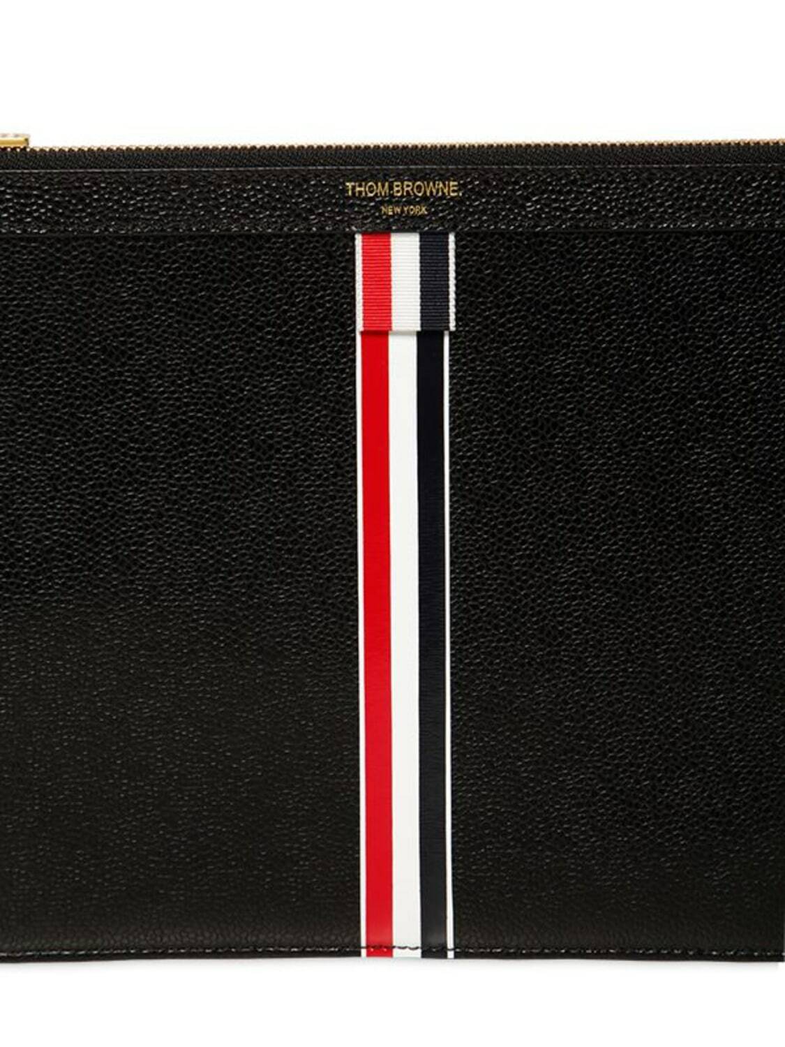 THOM BROWNE - Medium Stripes Pebbled Leather Pouch Thom Browne