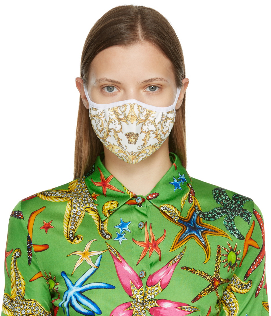 Versace White Barocco Face Mask Versace