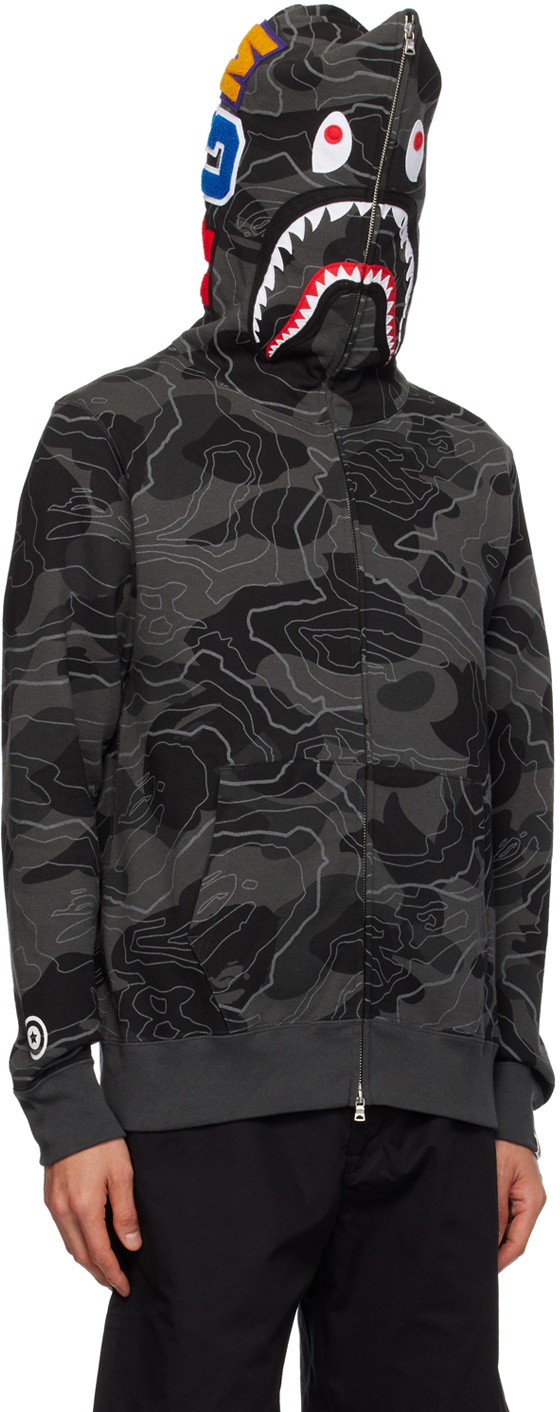 BAPE Black 'WGM' Layered Line Camo Shark Hoodie A Bathing Ape