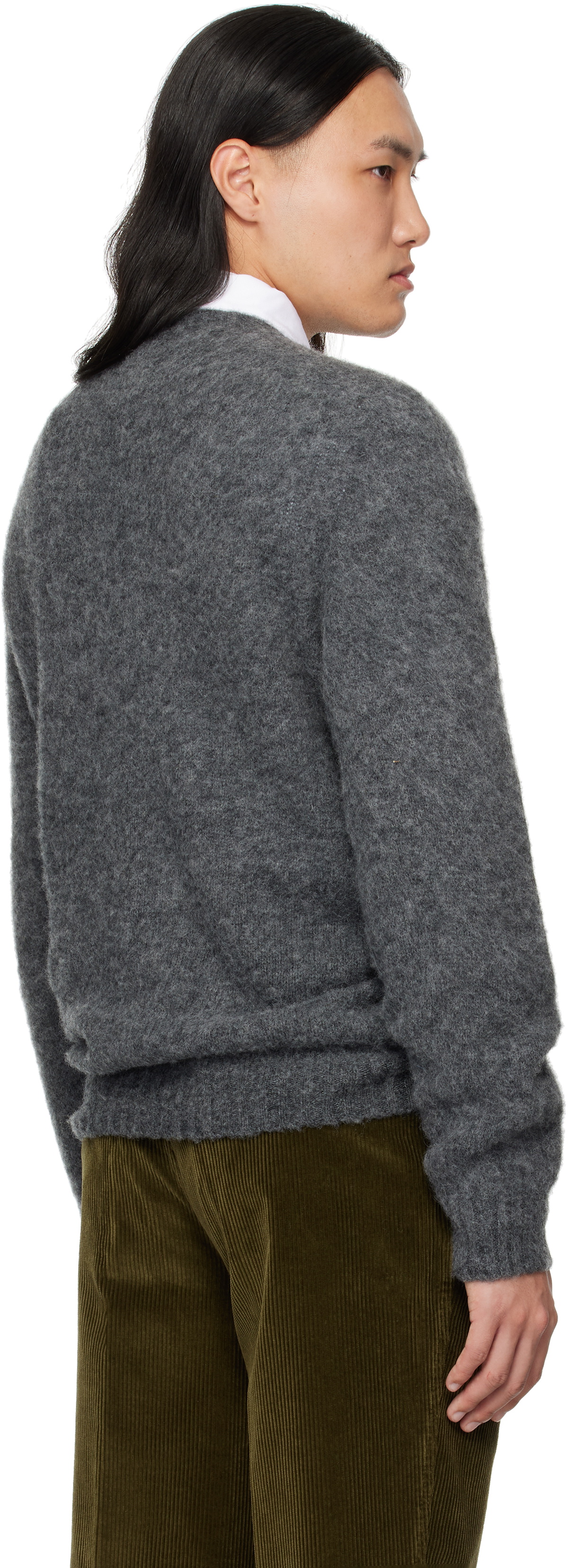 Drake's Gray Brushed Shetland Crew Neck Sweater Drake's