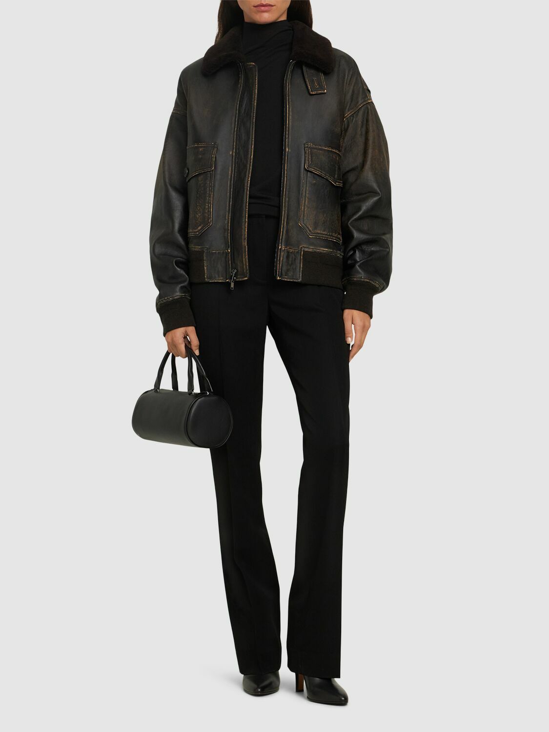 THE ROW Adonis Leather & Shearling Jacket The Row