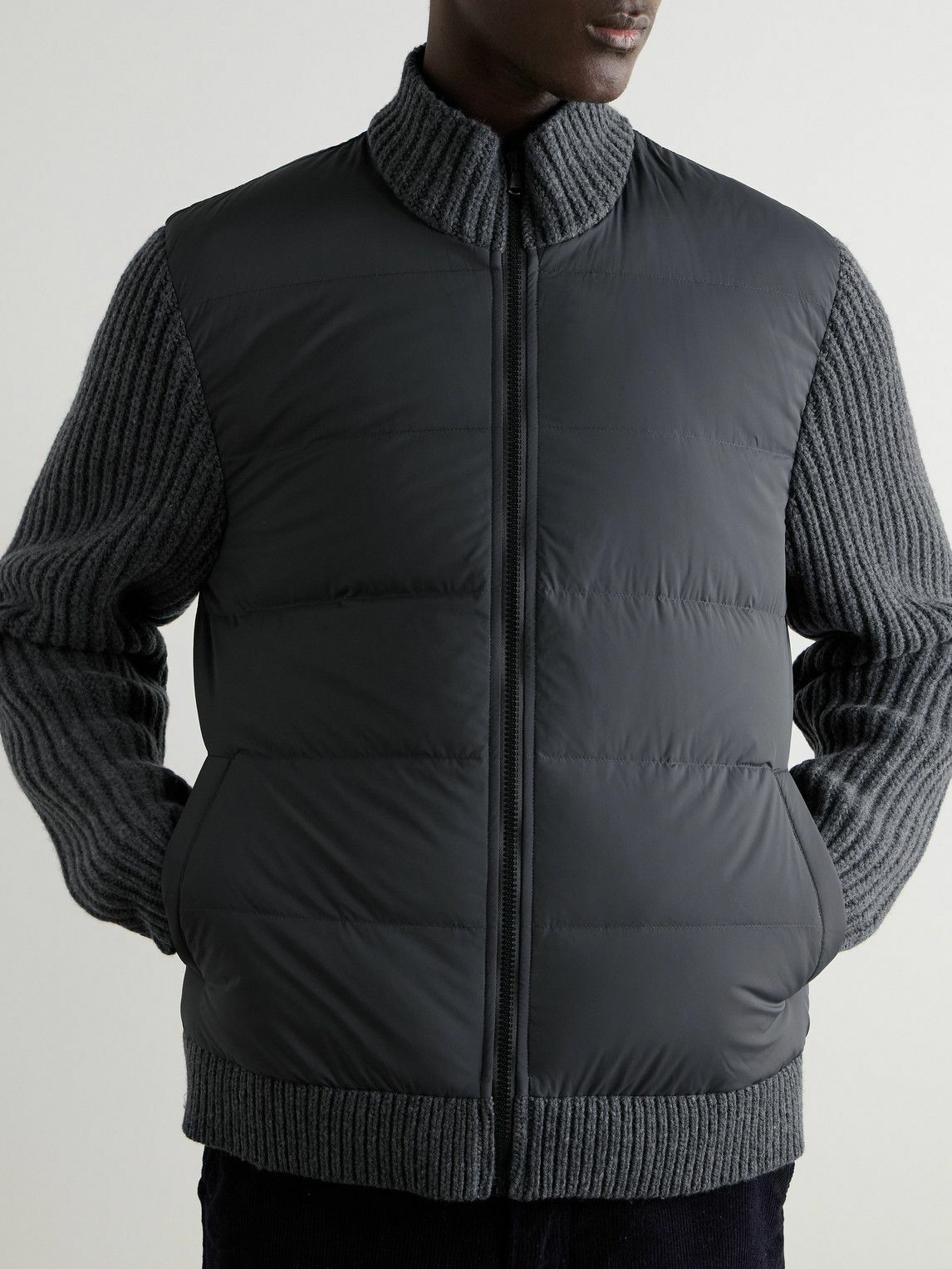 James Perse - Ribbed-Knit and Quilted Shell Down Jacket - Gray James Perse