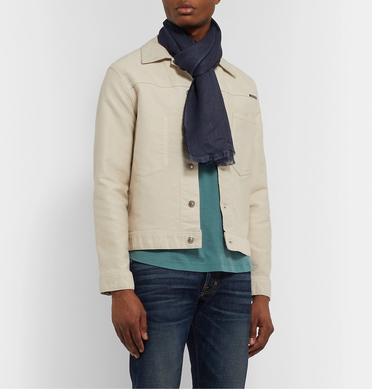 Ermenegildo Zegna - Fringed Linen, Cashmere and Silk-Blend Scarf - Blue ...