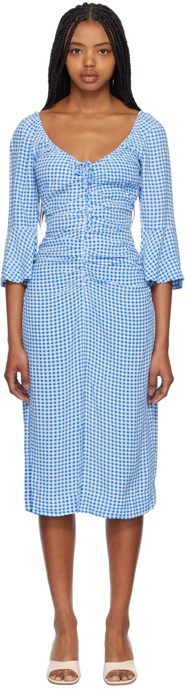 GANNI Blue Gingham Midi Dress GANNI