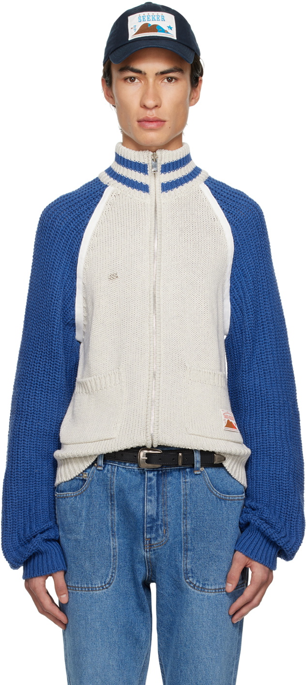 Kijun SSENSE Exclusive Gray & Blue Raglan Cardigan Kijun