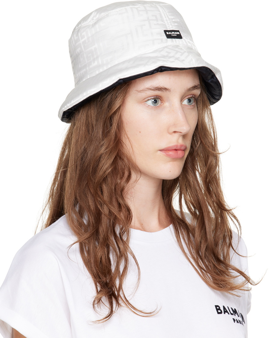 Balmain Reversible White & Black Monogram Bucket Hat Balmain