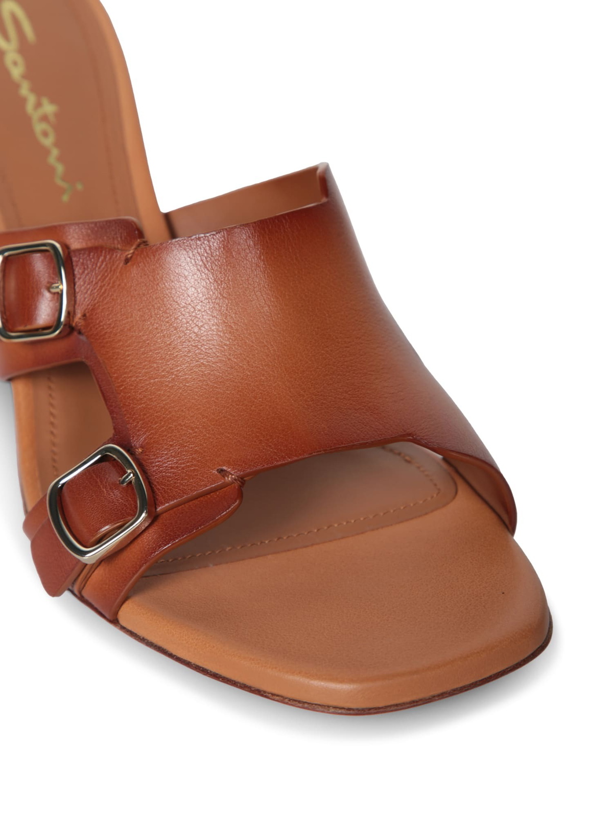 Santoni Brown Buckle Heel Sandal Santoni