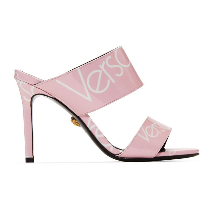 Versace Pink Patent Logo Stamp Sandals Versace