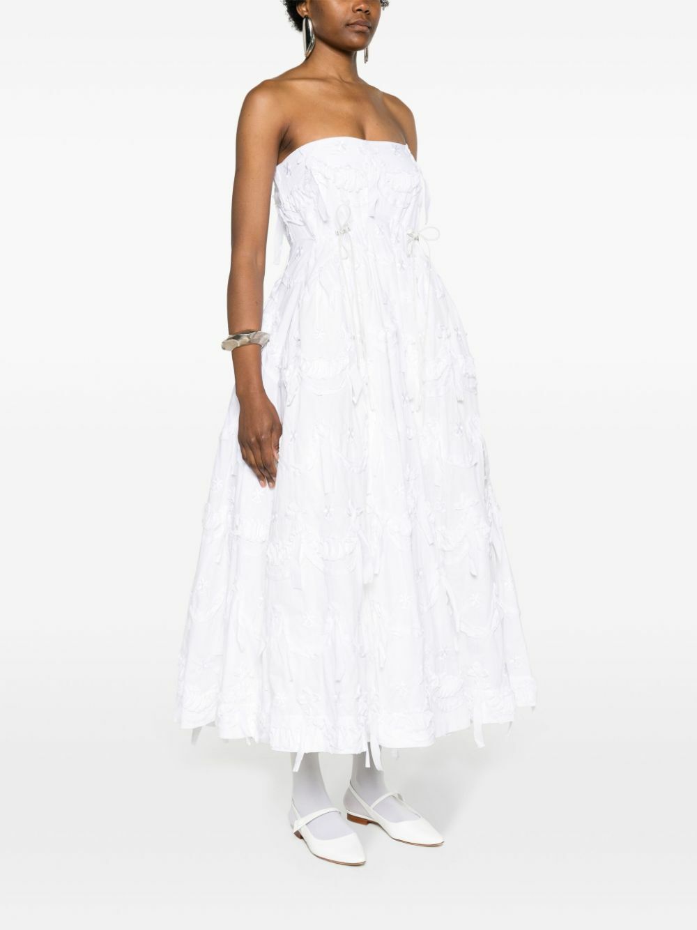 Simone Rocha White Floral-Embroidered Flared Dress Simone Rocha