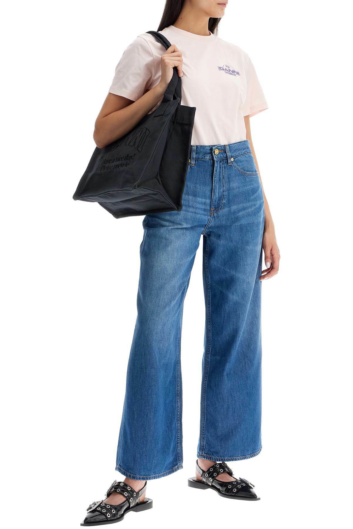GANNI lightweight denim wide leg jeans Blue GANNI