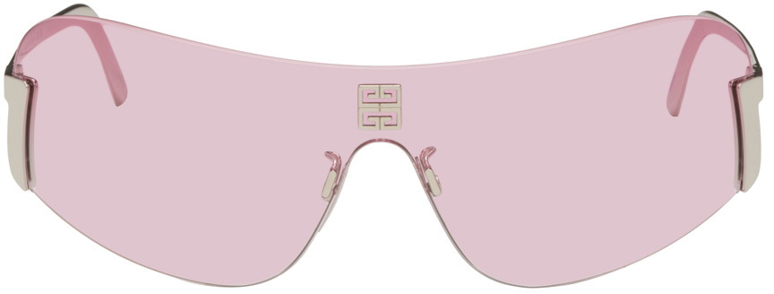 Givenchy Silver & Pink Rimless Mask Sunglasses Givenchy