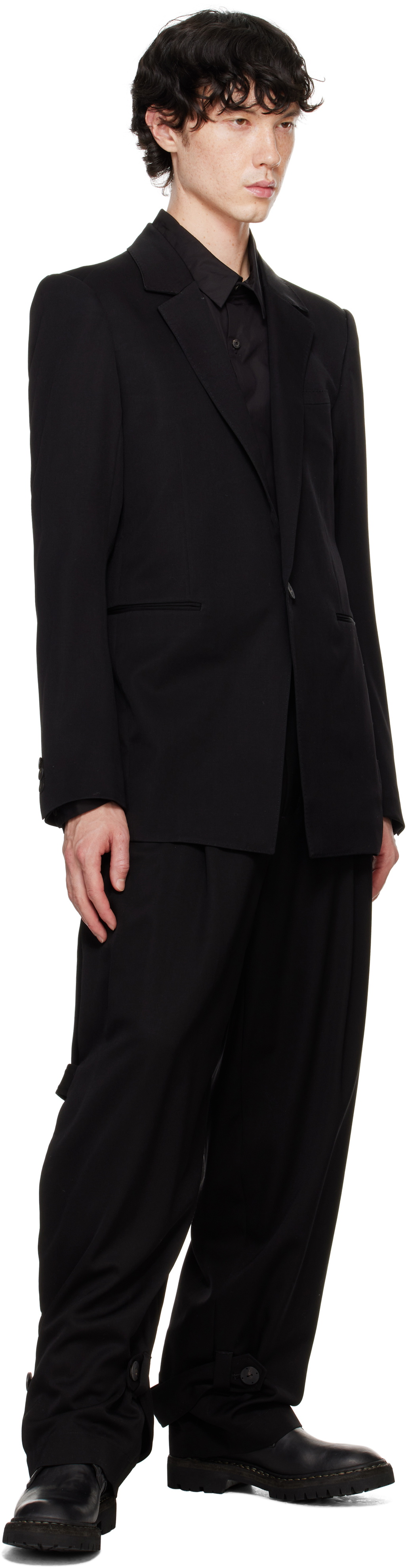 DEVOA Black Horn-Button Blazer