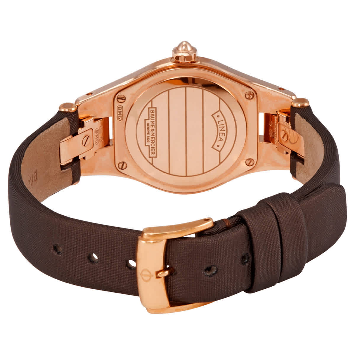 Baume and Mercier Linea Brown Diamond Dial 18kt Rose Gold Brown Satin ...