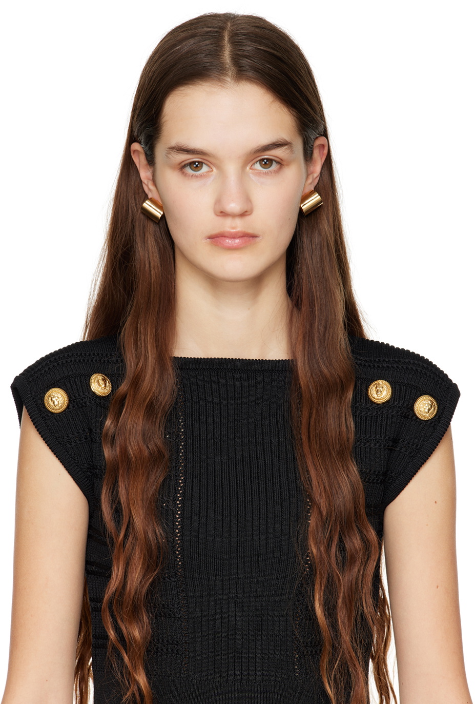 Balmain Gold Tubular Hoop Earrings Balmain