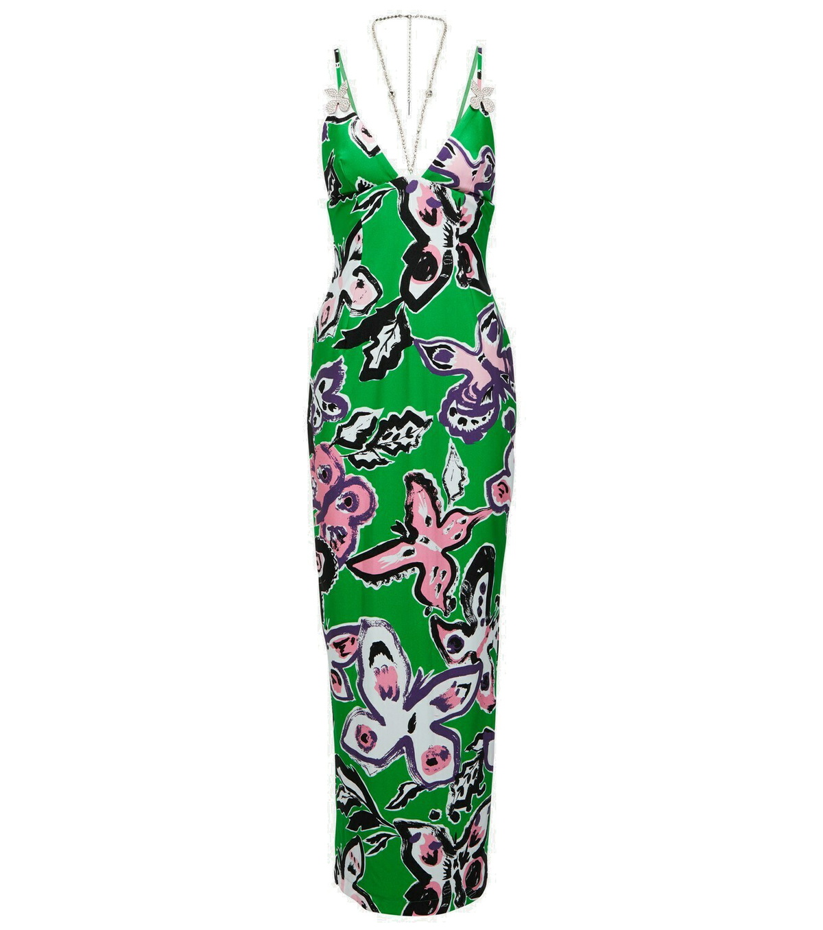 Area Halterneck embellished printed gown AREA