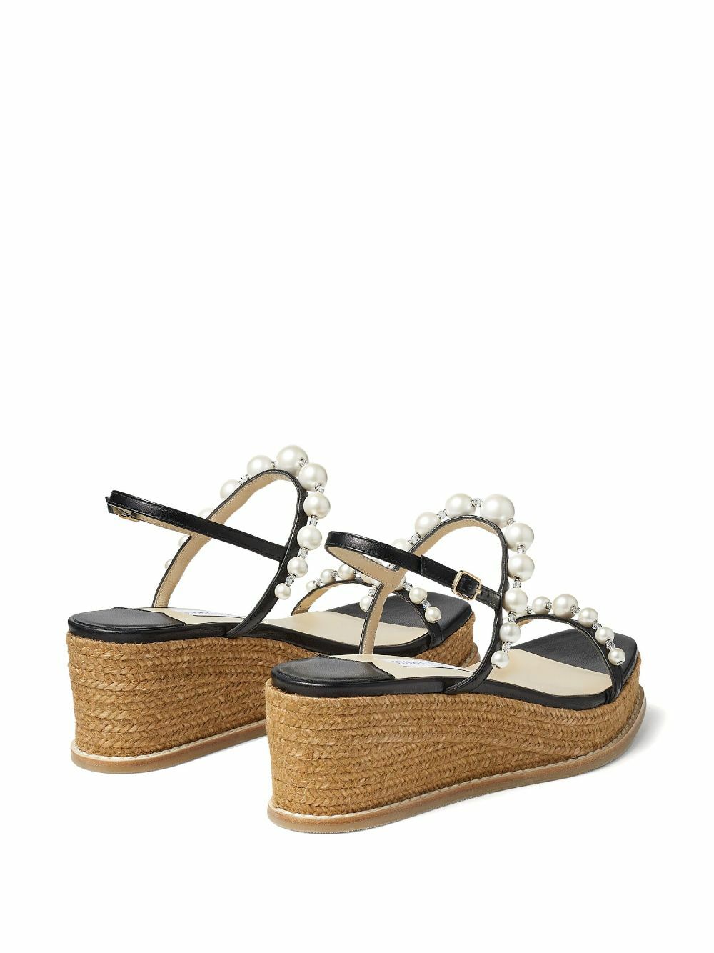 JIMMY CHOO - Amatuus 60 Pearl Embellishment Raffia Wedge Sandals Jimmy Choo