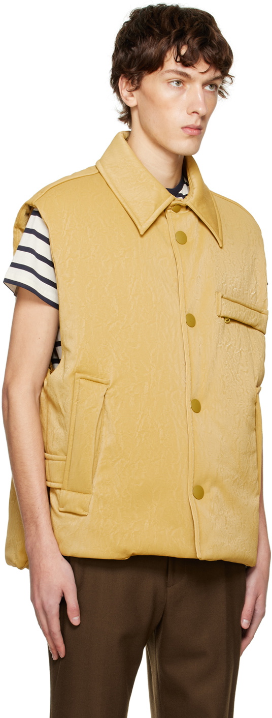 Solid Homme Yellow Padded Faux-Leather Vest Solid Homme