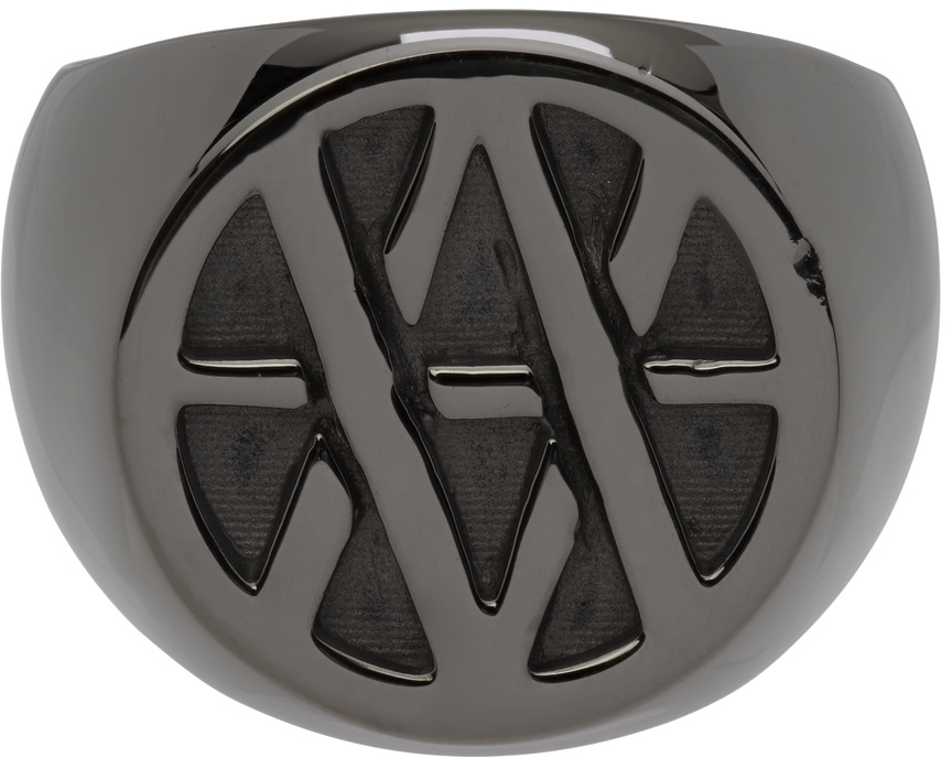Vyner Articles Gunmetal Logo Signet Ring Vyner Articles