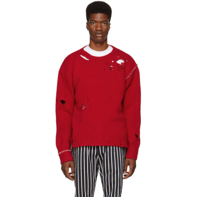 Ambush Red Damaged Crewneck Sweater Ambush