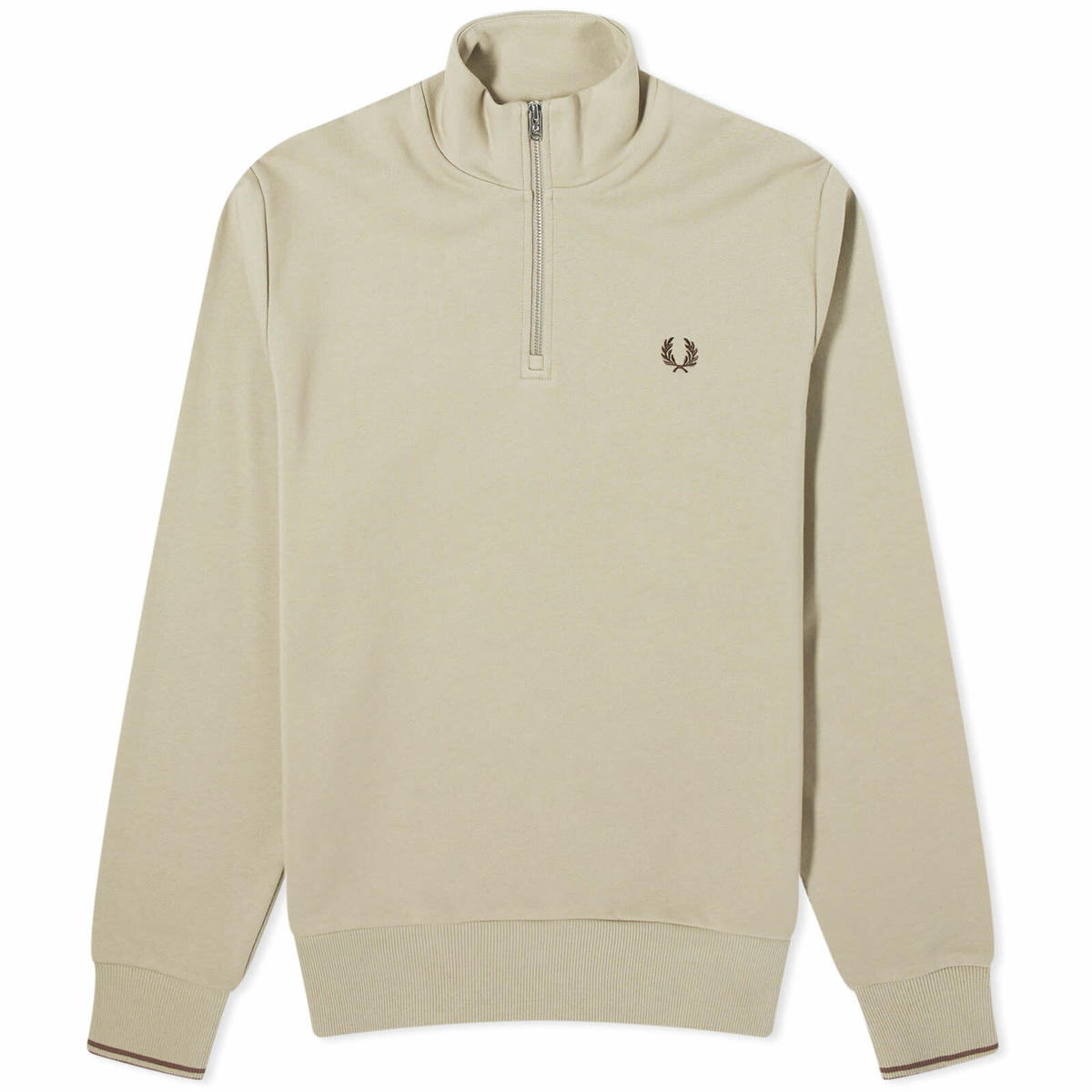 Fred Perry Men's Half Zip Sweat in Warm Grey/Brick Fred Perry