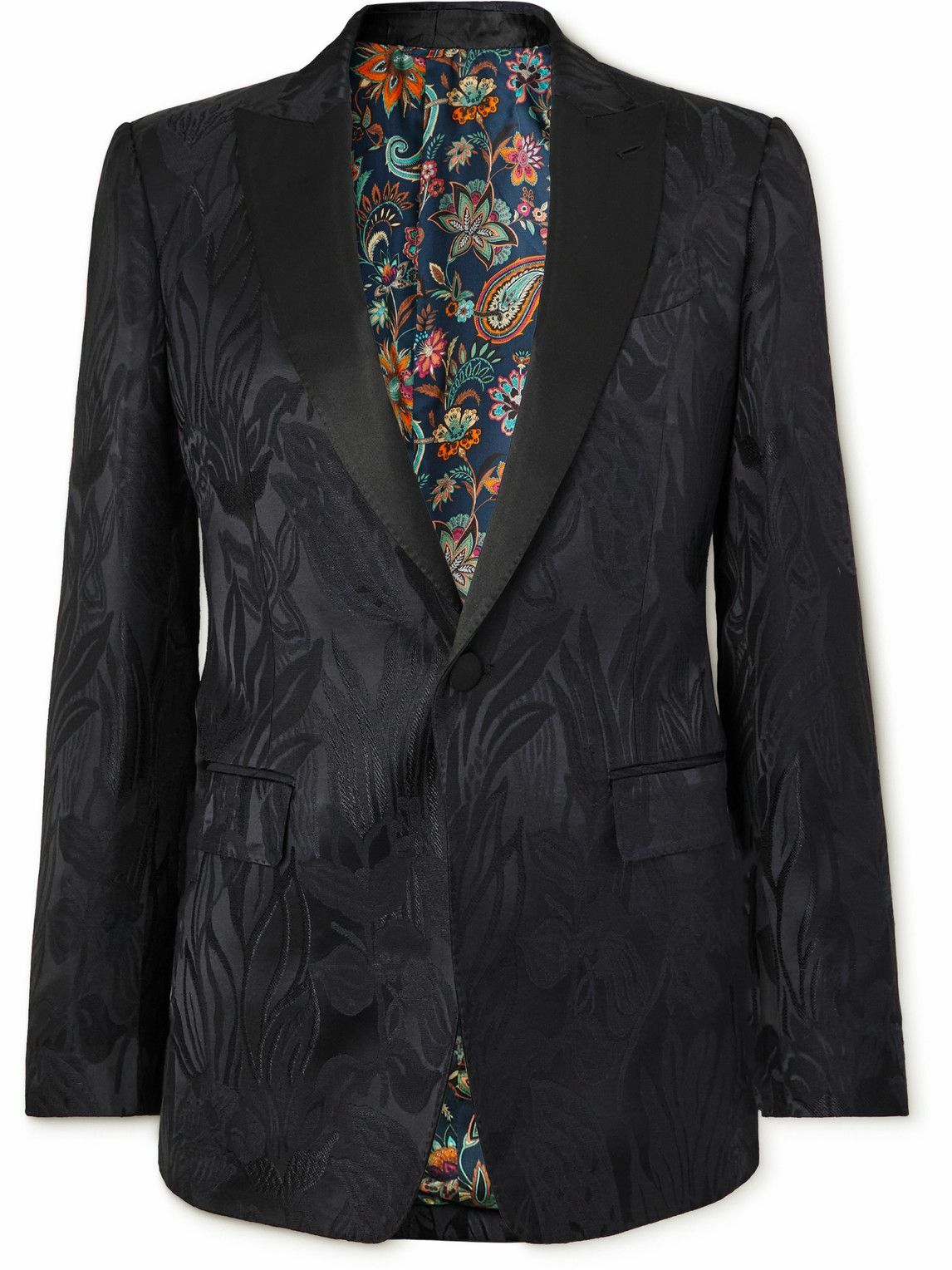 Etro - Satin-Trimmed Jacquard Tuxedo Jacket - Blue Etro