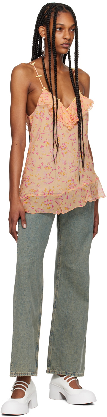 Anna Sui Orange Floral Tank Top Anna Sui