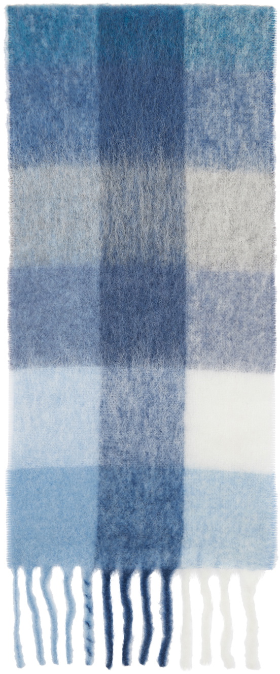 Acne Studios Blue Mohair Checked Scarf Acne Studios
