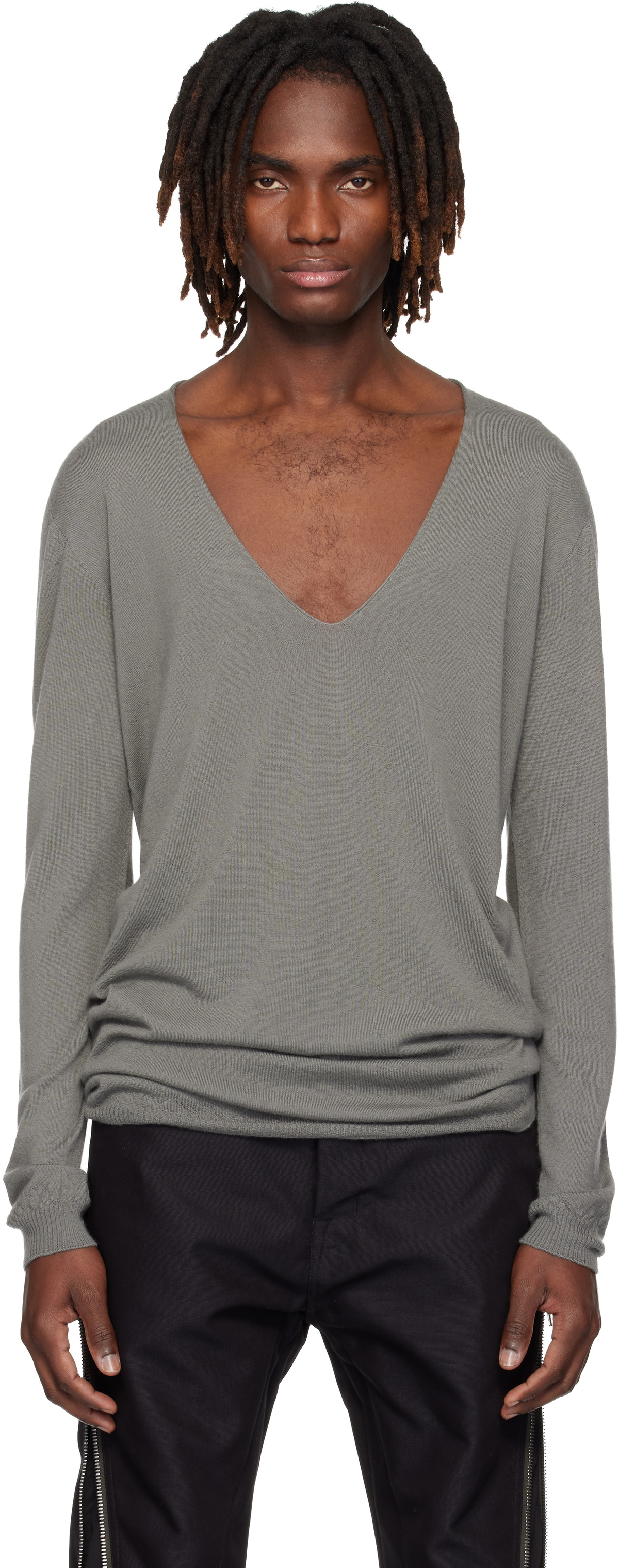 Rick Owens Gray Temple Oversize Extreme V Neck Sweater Rick Owens