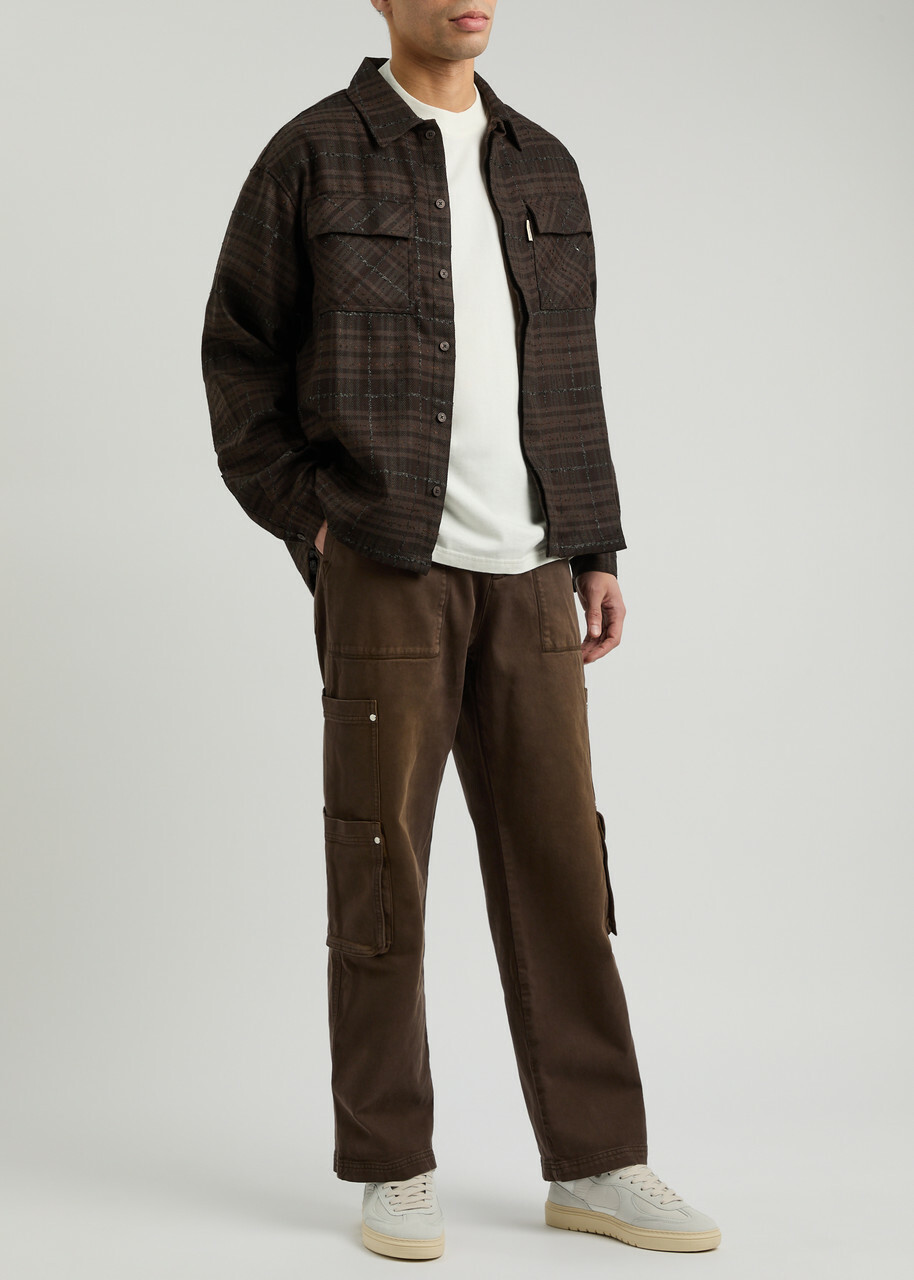 Represent Logo Checked Twill Shirt Brown Represent