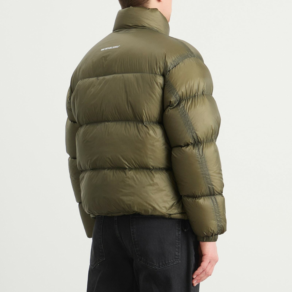 MKI Men's Translucent Funnel Neck Bubble Jacket in Olive MKI Miyuki-Zoku