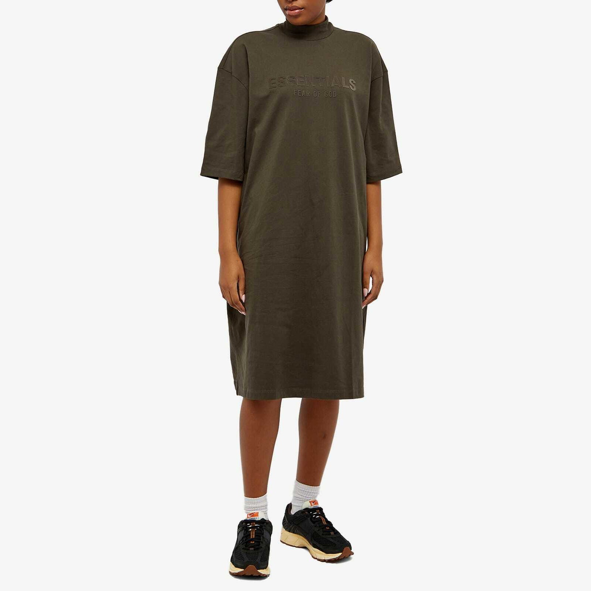 Fear of God ESSENTIALS Women's Short Sleeve Logo Dress in Off Black ...