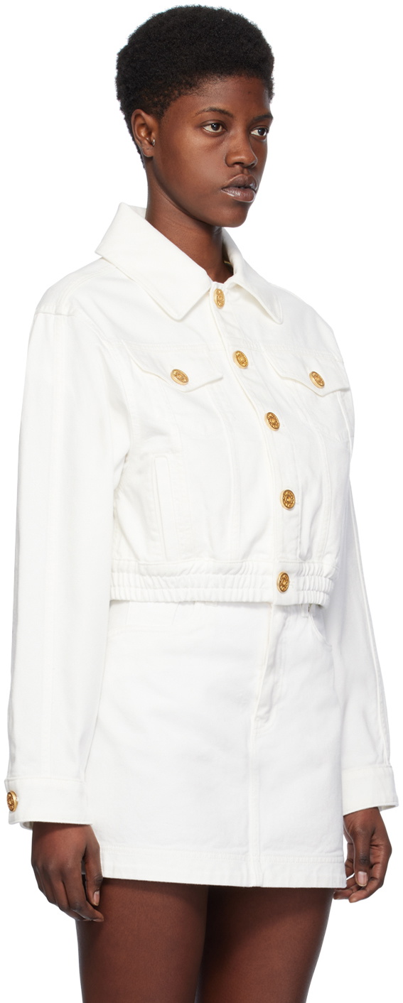 Balmain White Cropped Denim Jacket Balmain