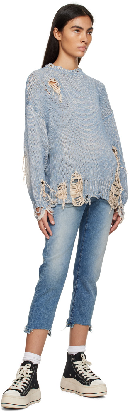 R13 Blue Oversized Distressed Sweater R13