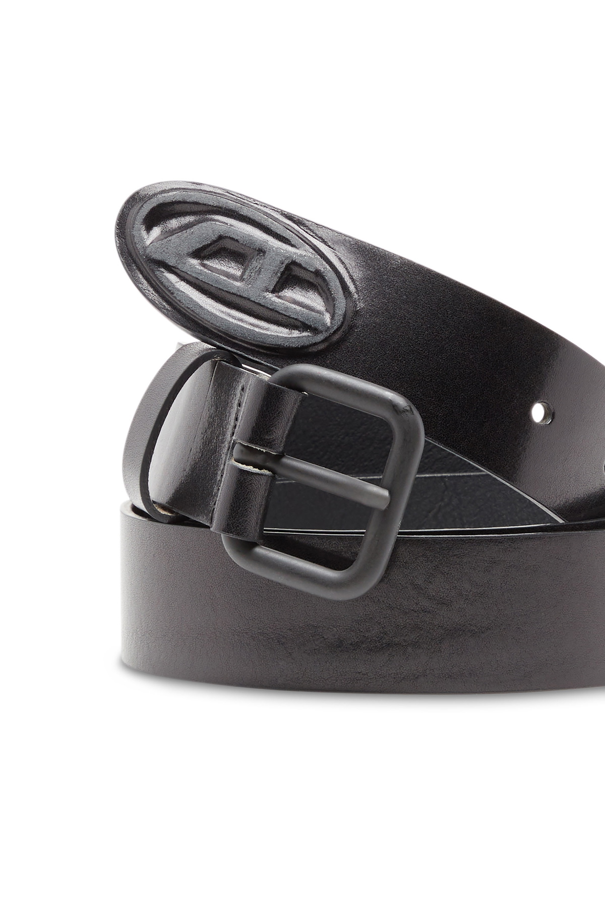 Diesel Leather belt with metal logo insert - Belts Mens in Black Diesel