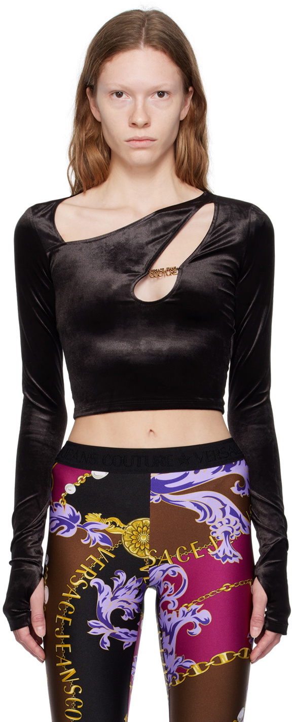 Versace Jeans Couture Black Cutout Long Sleeve T Shirt Versace