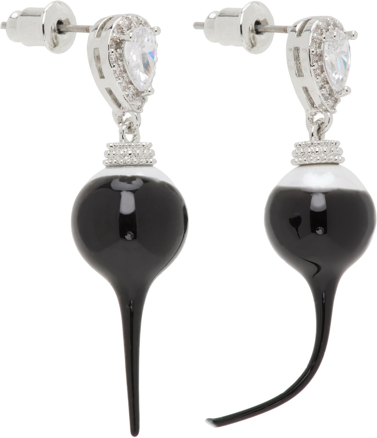 Ottolinger SSENSE Exclusive Silver & Black Diamond Drop Earrings Ottolinger