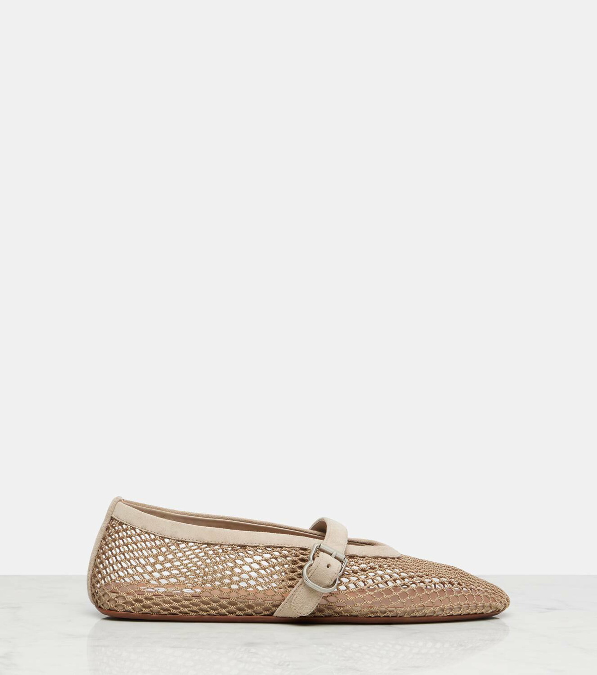 Alaïa Suede-trimmed fishnet ballet flats ALAÏA
