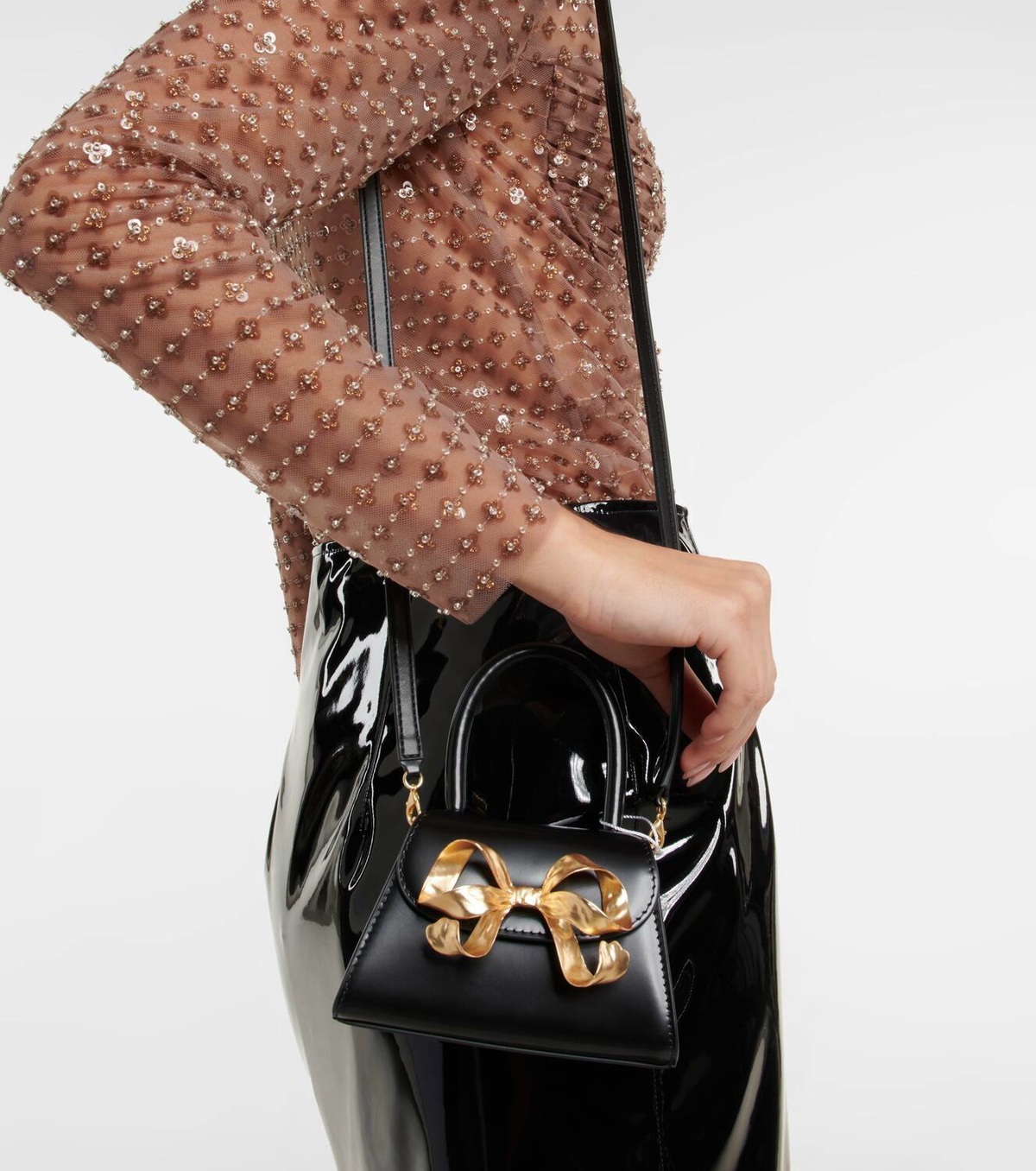 Self-Portrait The Bow Micro leather tote bag Self-Portrait