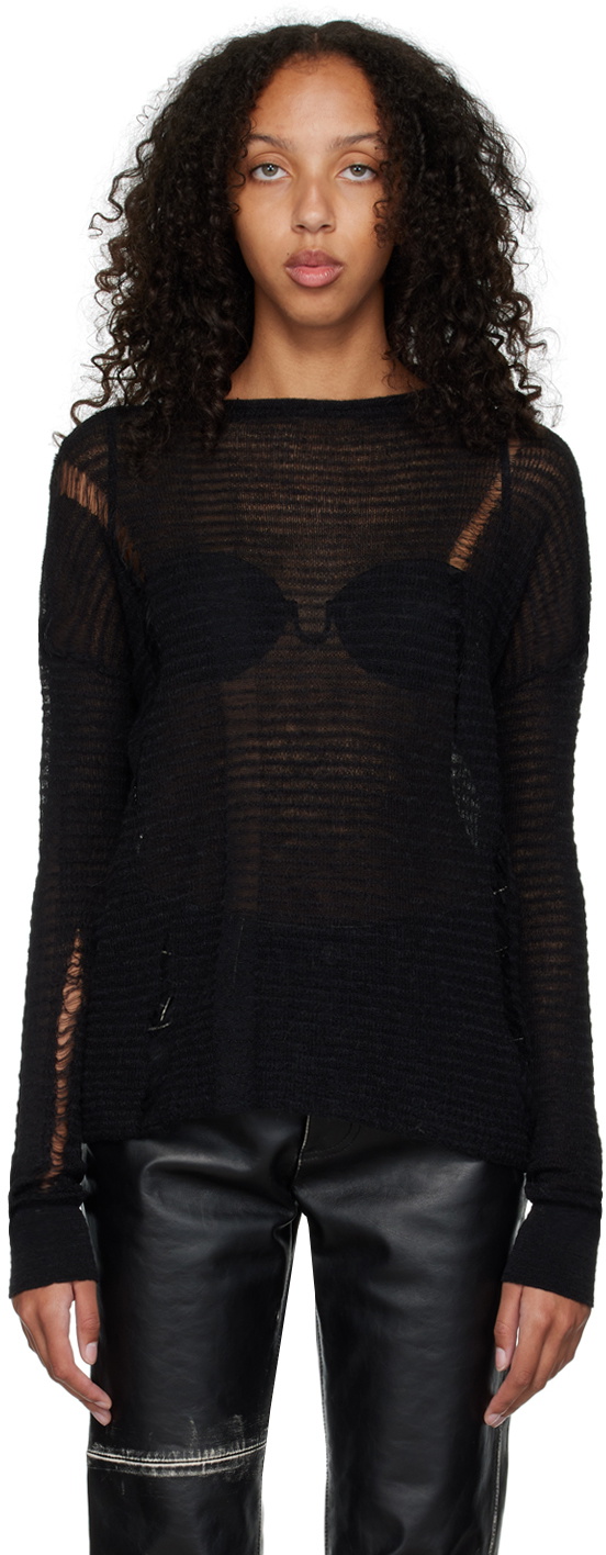 MM6 Maison Margiela Black Distressed Sweater MM6 Maison Margiela