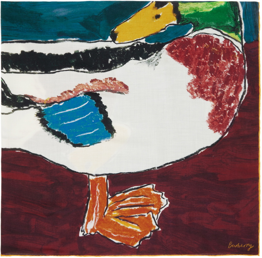 Burberry Navy & Brown Duck Cashmere Silk Scarf Burberry