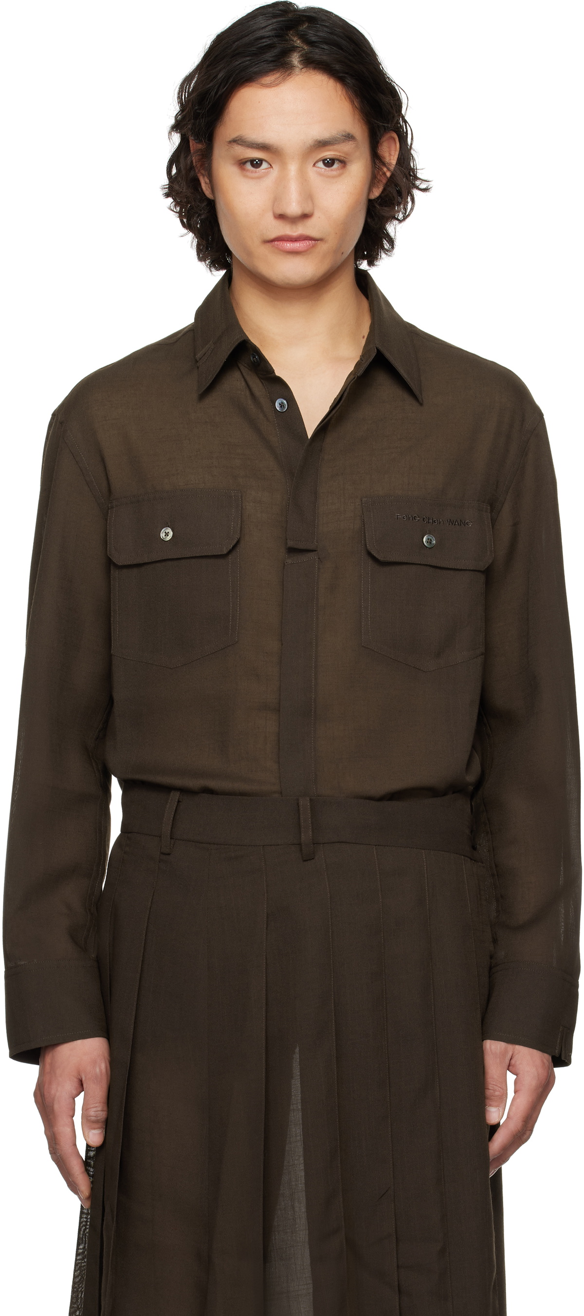 Feng Chen Wang Brown Triple Cut Shirt Feng Chen Wang