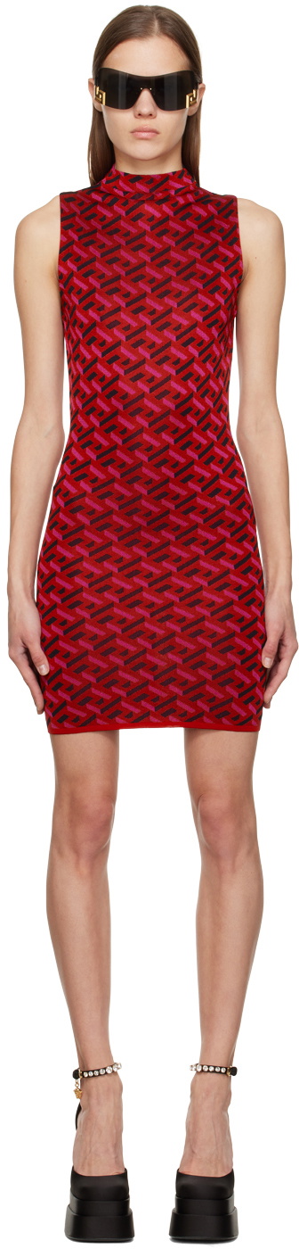 Versace Red La Greca Mini Dress Versace