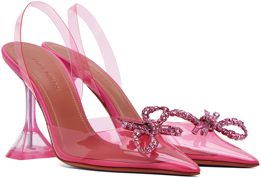 Amina Muaddi Pink Rosie Glass Sling 95 Heels Amina Muaddi